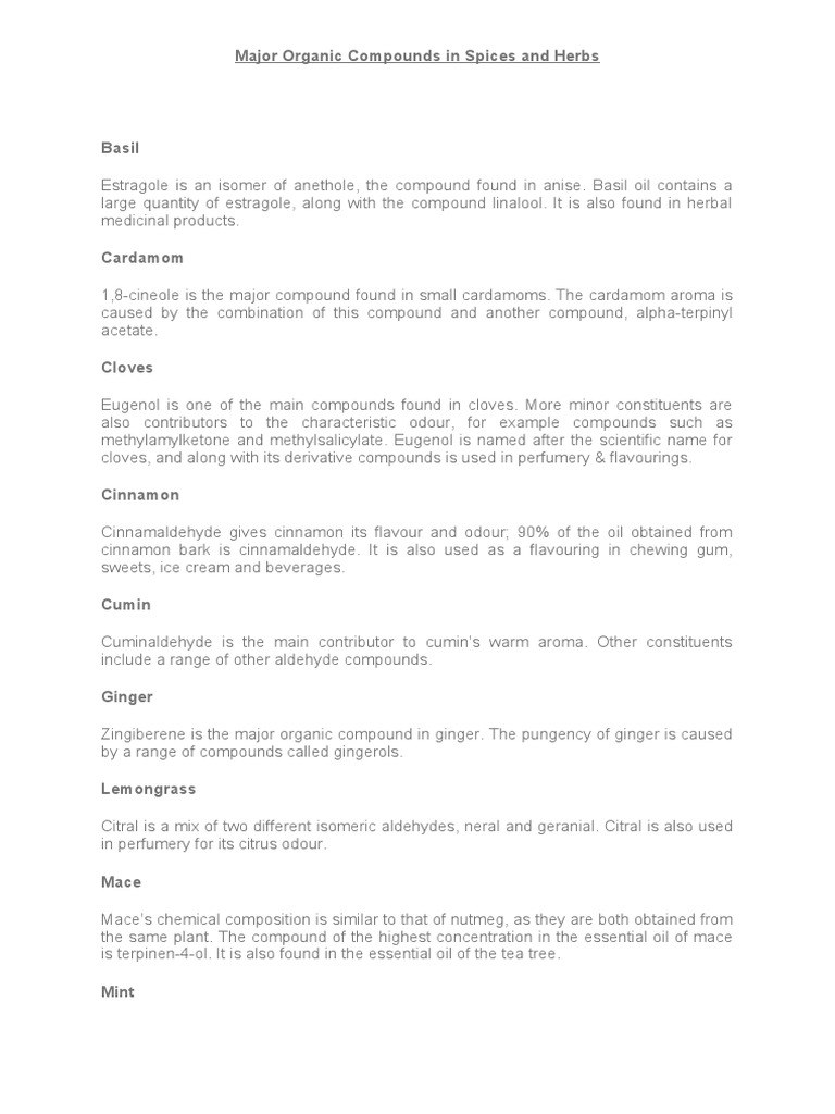 Major Organic Compounds in Spices and Herbs | PDF | Clove | Spice