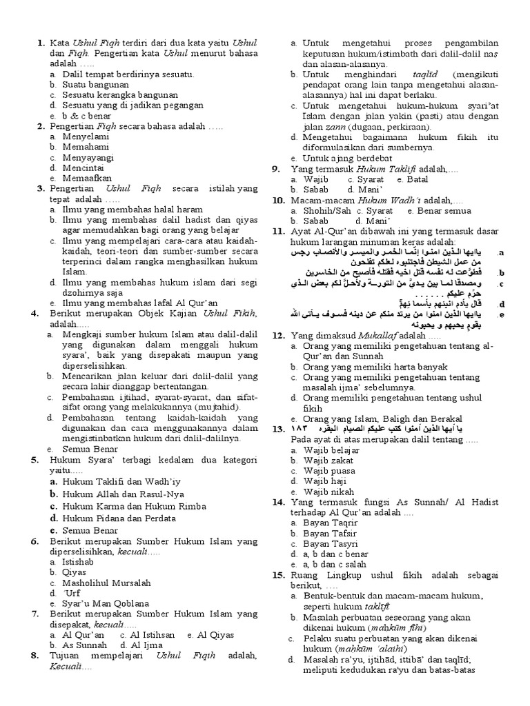 Soal PTS Dan Jawaban Ushul Fikih Kelas X XI Dan XII Fix | PDF