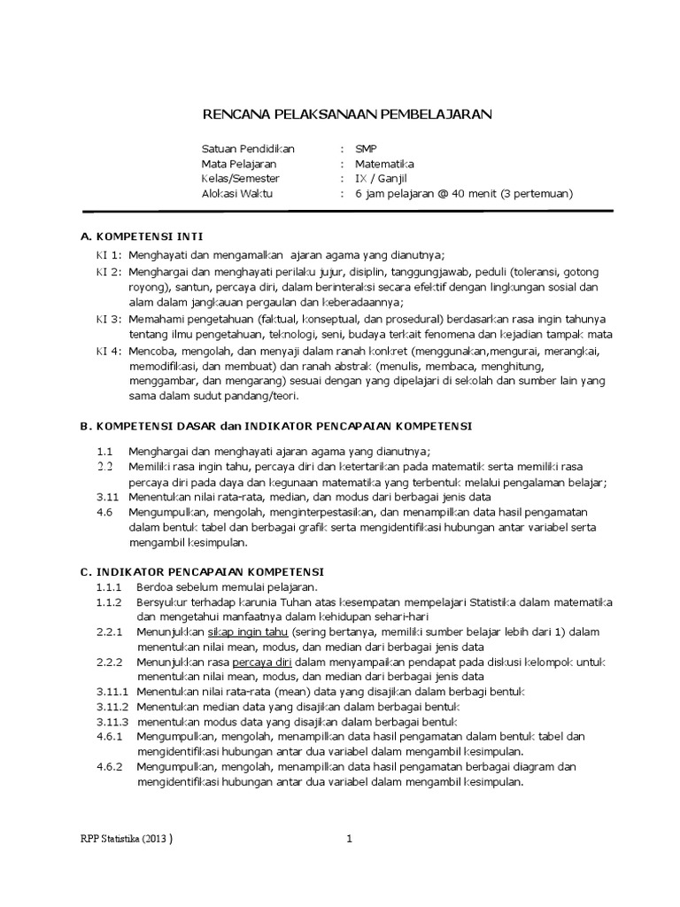 RPP Mean, Median, Modus | PDF | Sains & Matematika