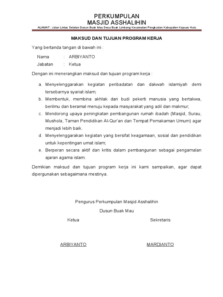 Maksud Dan Tujuan Program Kerja | PDF