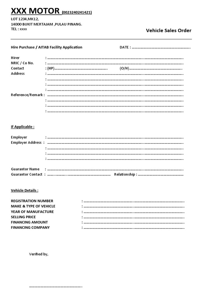 Vehicle Sales Order (VSO) | PDF