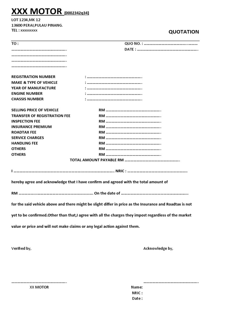 XXX Motor: Quotation | PDF | Business | Finance & Money Management