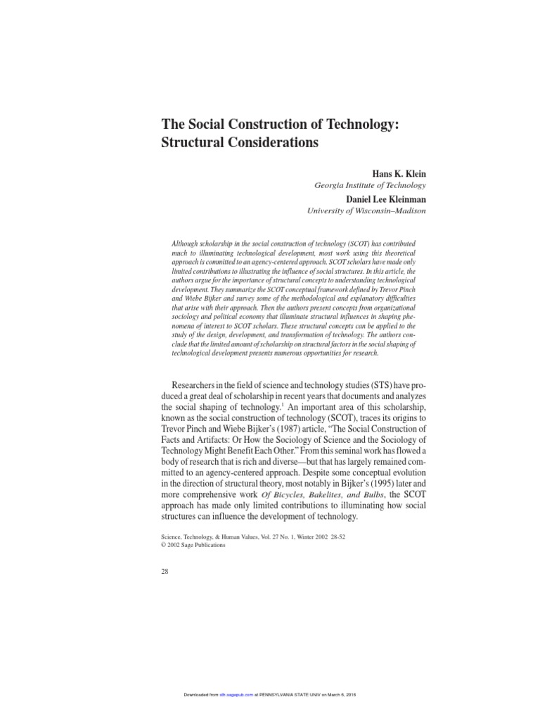The Social Construction of Technology - Structural Considerations | PDF ...