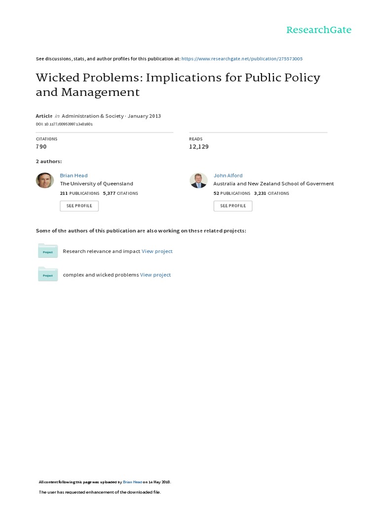 Wicked Problems - Implications For Public Policy and Management | PDF ...