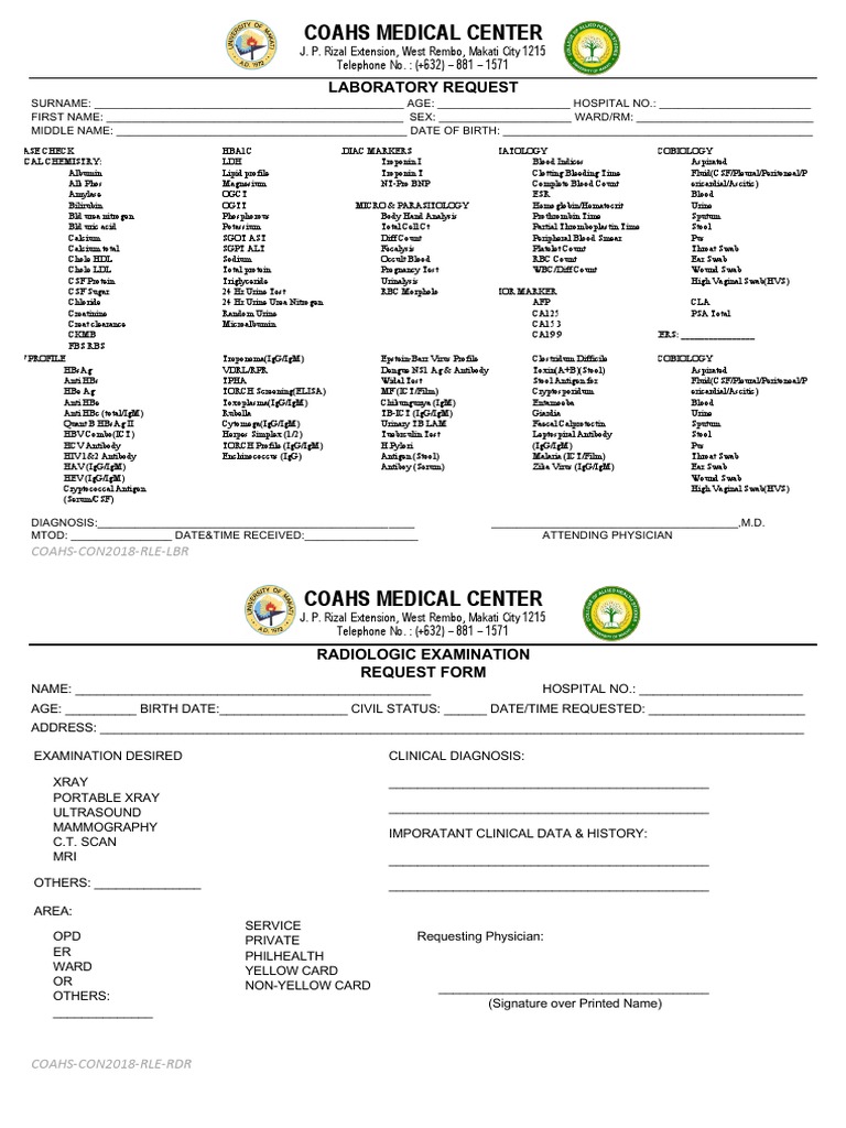 Lab Req and Rad Req Form | PDF | Immunoglobulin G | Urine