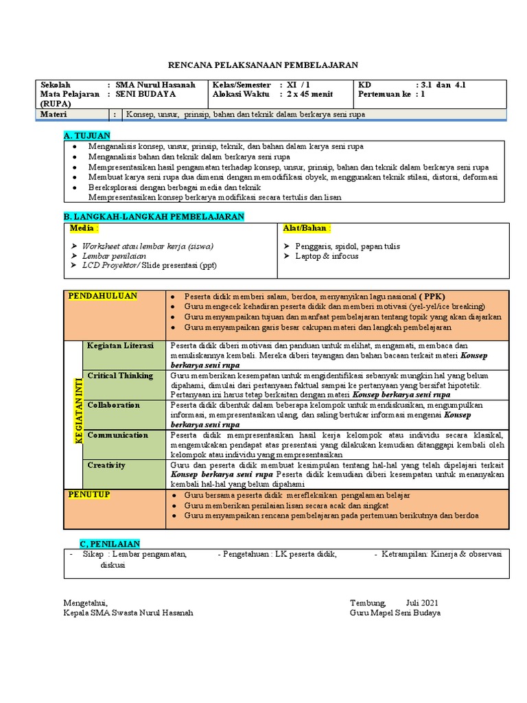 RPP Seni Rupa Kelas Xi | PDF