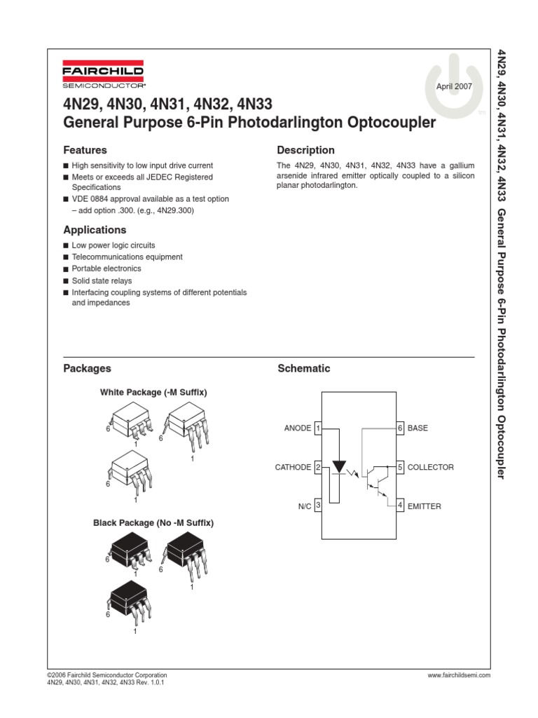 4N29, 4N30, 4N31, 4N32, 4N33 General Purpose 6-Pin Photodarlington ...