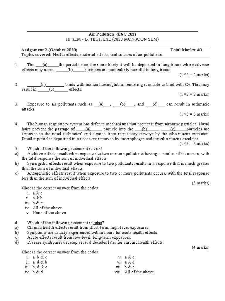 Assignmnet 2 Ques - ESC 202 | PDF | Air Pollution | Atmosphere Of Earth