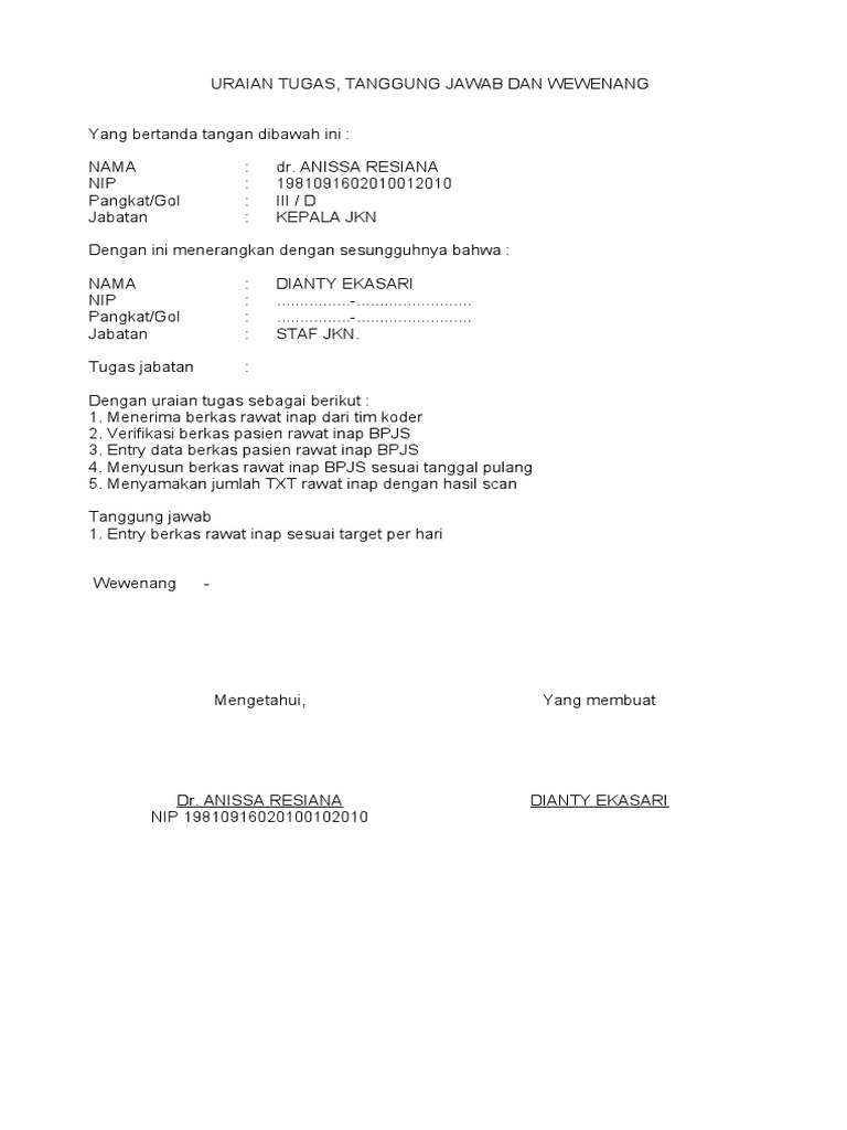 Contoh Uraian Tugas | PDF