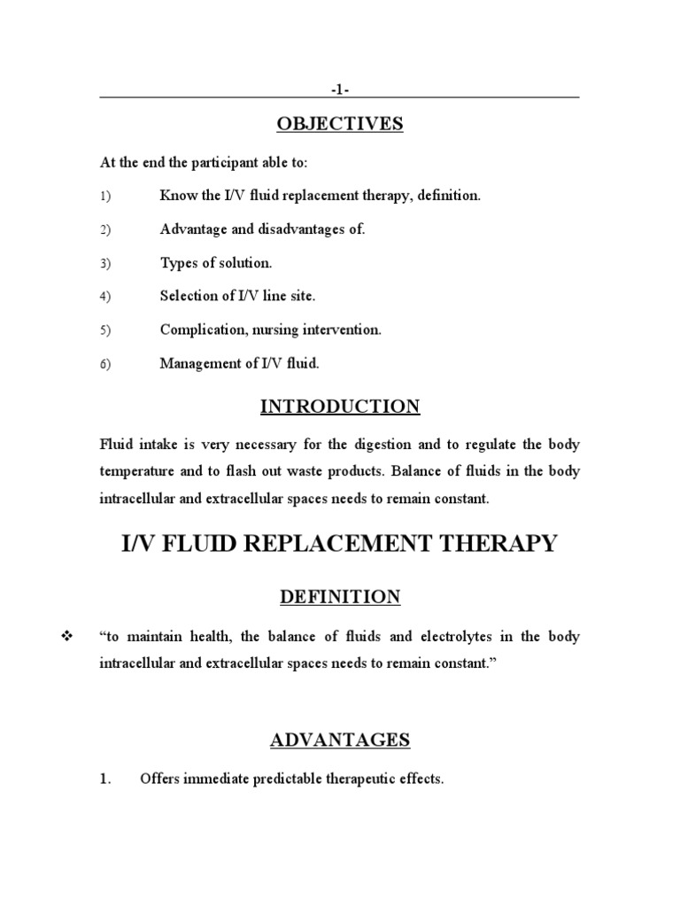 IV Fluid Replacement Therapy | PDF | Saline (Medicine) | Intravenous ...
