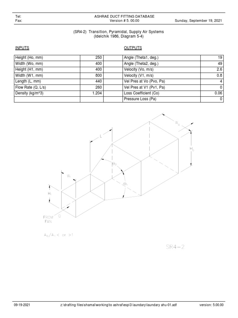 (SR4-2) Transition, Pyramidal, Supply Air Systems (Idelchik 1986 ...