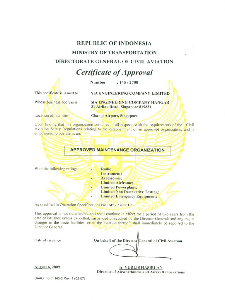 Amo Siaec Certificate and Opspec | PDF | Aircraft | Aviation
