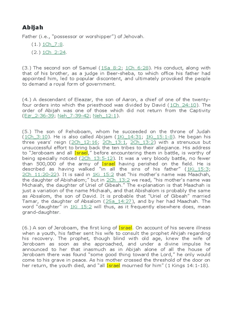 An In-Depth Look at Individuals Named Abijah in the Bible | PDF ...