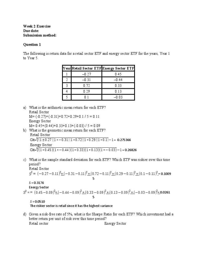 Week 2 Exercise Due Date: Submission Method | PDF | Sharpe Ratio | Correlation And Dependence