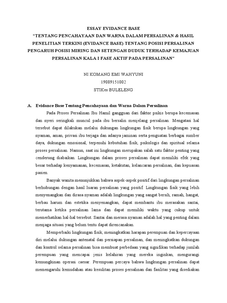 Tugas Essay Pencahayaan & Posisi Persalinan - Emi Wahyuni - 002 | PDF