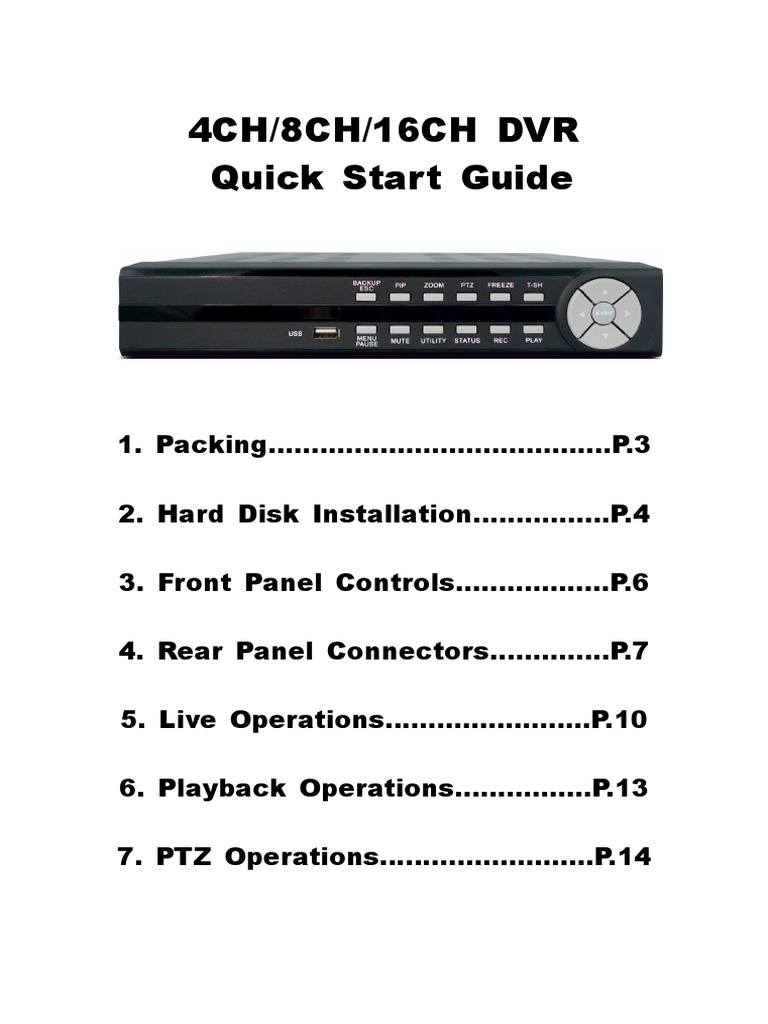 4CH/8CH/16CH DVR Quick Start Guide | PDF | Usb | Hdmi