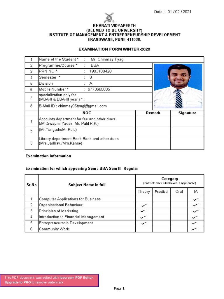 Examination Form Winter-2020: This PDF Document Was Edited With ...