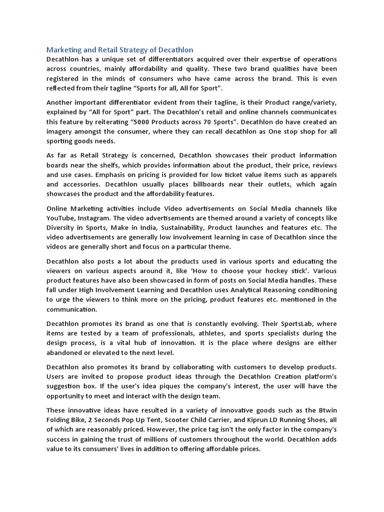 Marketing and Retail Strategy of Decathlon (Current and Modified) | PDF ...
