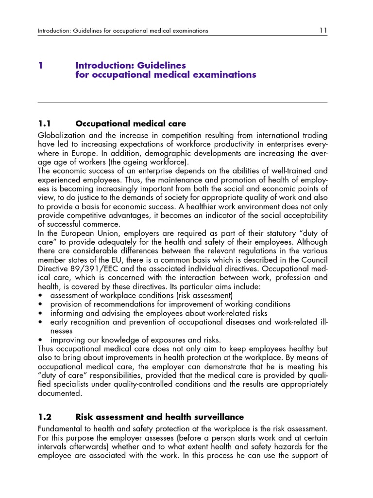 Guidelines for Occupational Medical Examinations: Procedures and ...