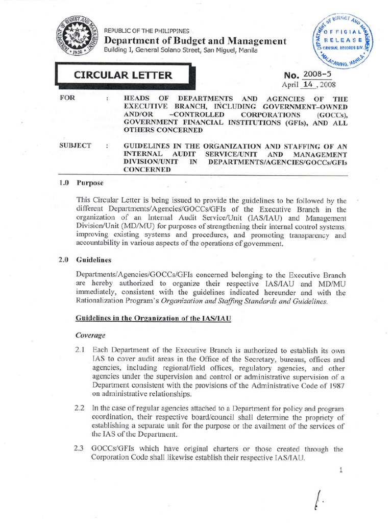 DBM Circular Letter 2008-5 - Staffing of Iau | PDF