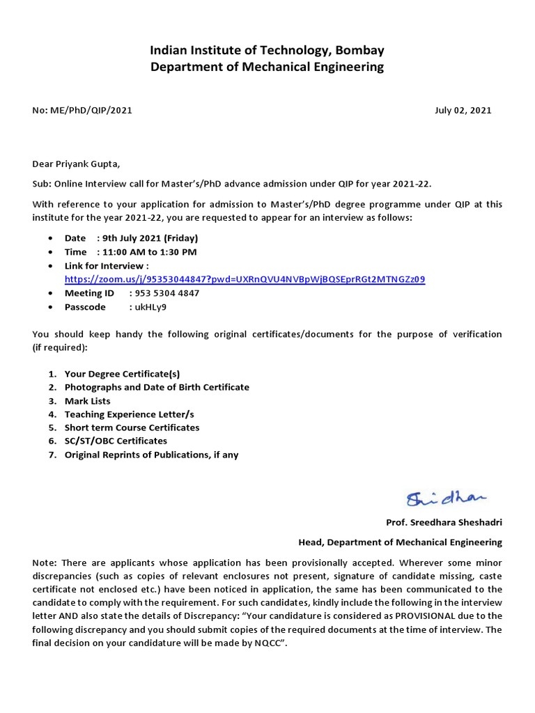 Call Letter Mr. Priyank Gupta | PDF