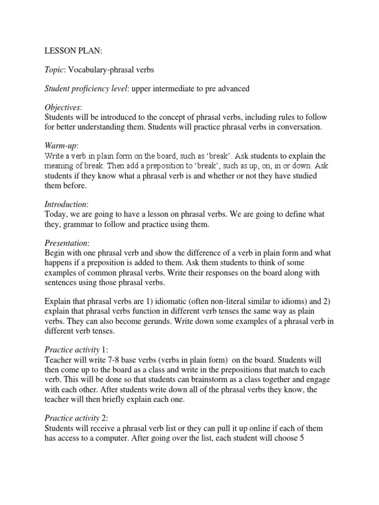 Phrasal Verbs Lesson Plan 1 | PDF | Phrase | Verb