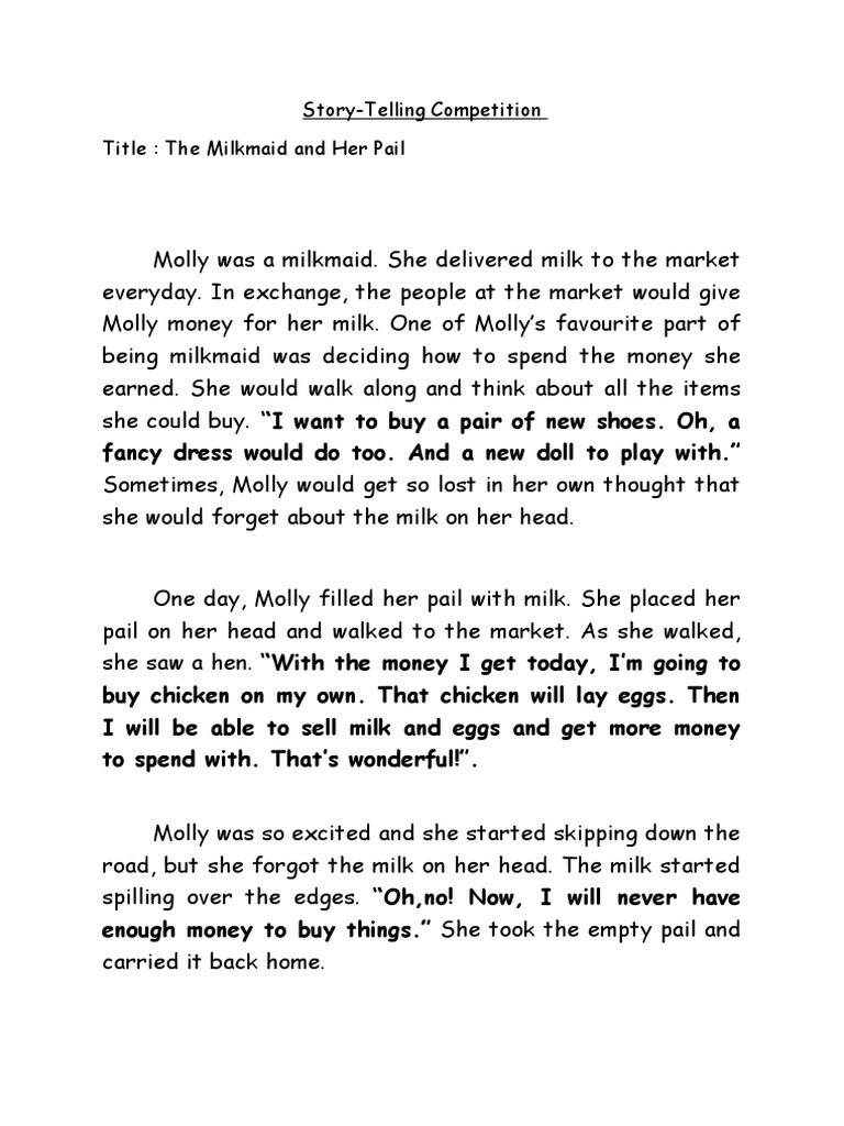 Story-Telling Competition Title: The Milkmaid and Her Pail | PDF
