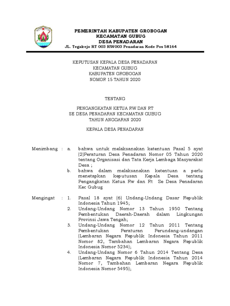 SK Pengangkatan RT RW | PDF