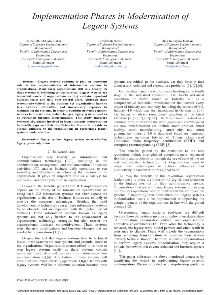 Implementation Phases in Modernisation of Legacy Systems | PDF | System ...