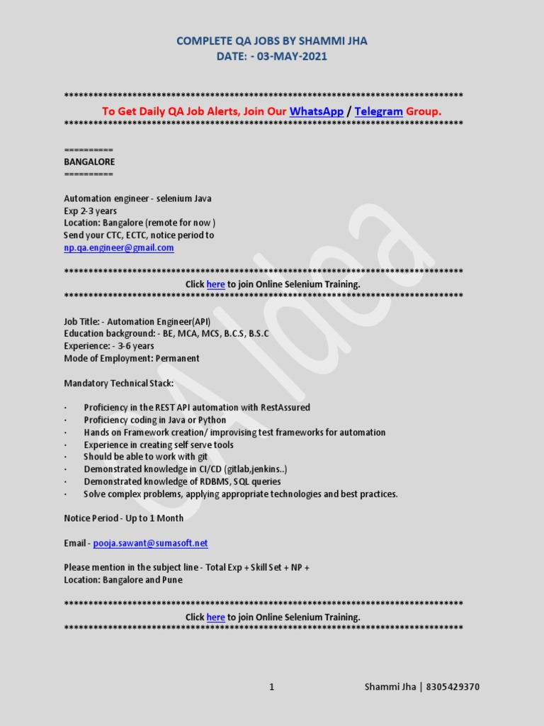 Complete QA Jobs 03 May 2021 | PDF | Selenium (Software) | Software