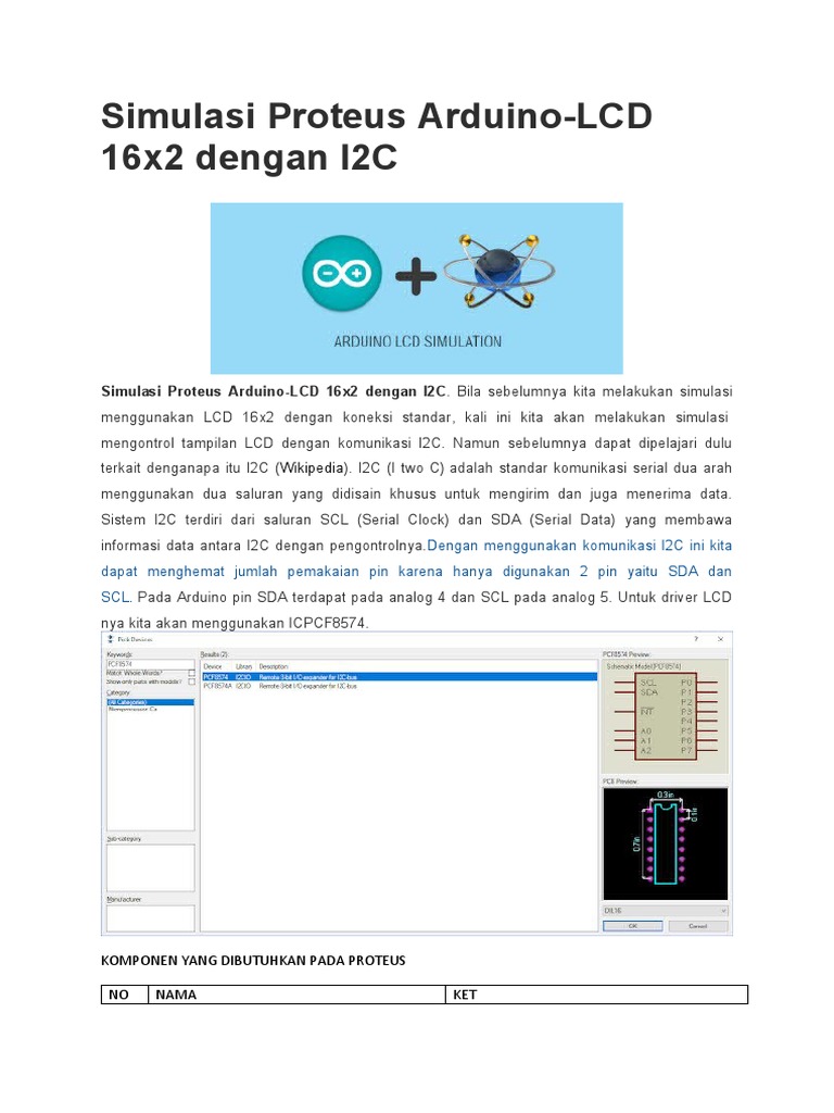 Simulasi Proteus Arduino Lcd 16x2 Dengan I2c Pdf Komputer