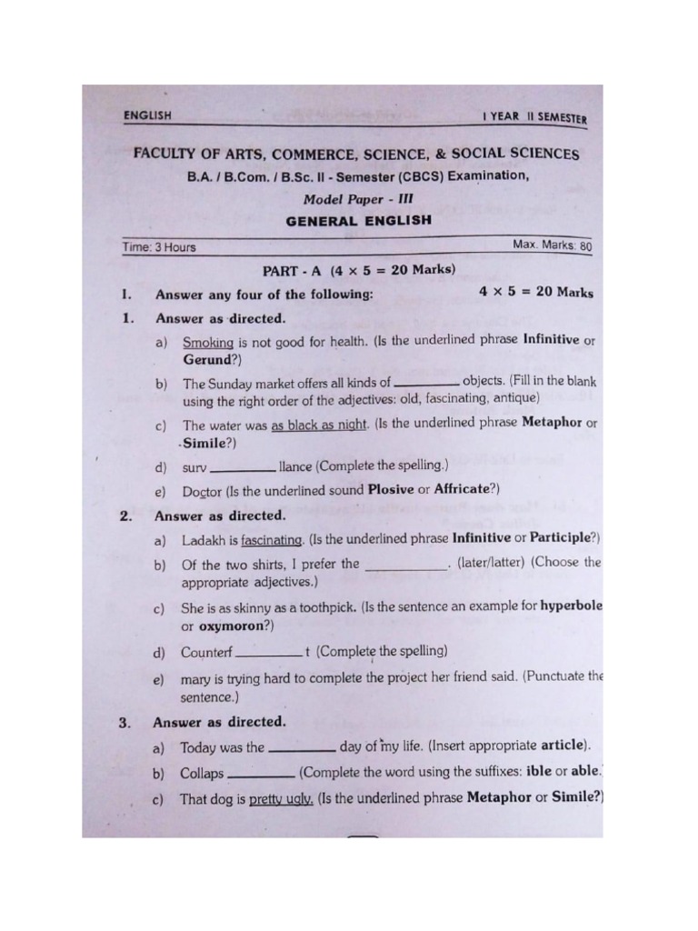 2nd Sem Model Question Papers | PDF