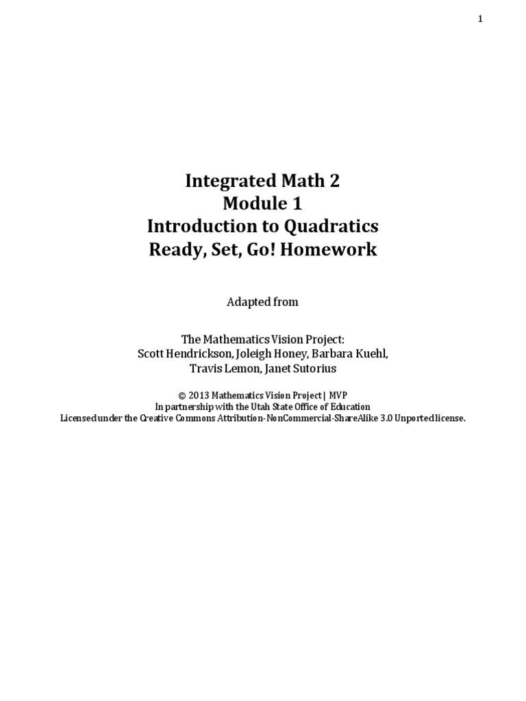 SDUHSD Math 2 CP Module 1 RSG (Rev. 19-20) Homework | PDF | Quadratic ...