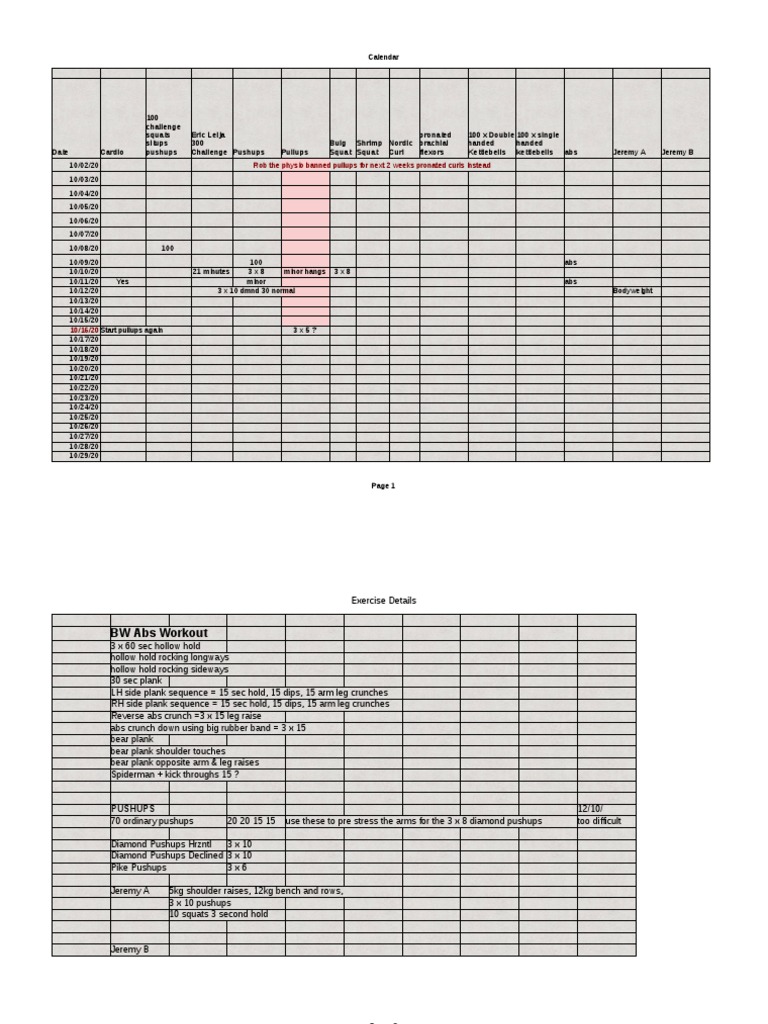 Fitness and Workout Calendar | PDF | Kettlebell | Human Anatomy