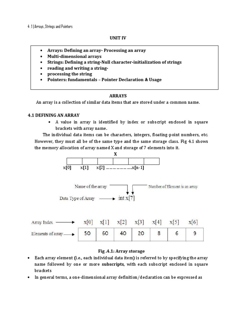Arrays Strings Program Notes Pdf Pointer Computer Programming 1913