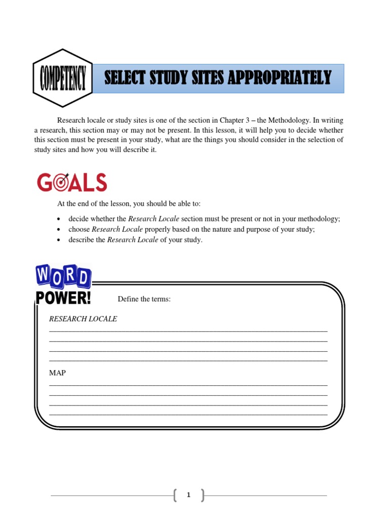 Select Study Sites Appropriately: Research Locale | PDF | Sampling ...