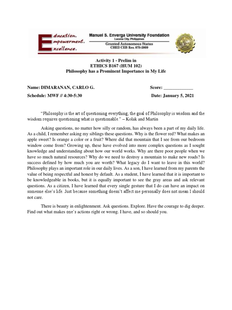 Dimaranan Activity1 Ethics | PDF | Career & Growth