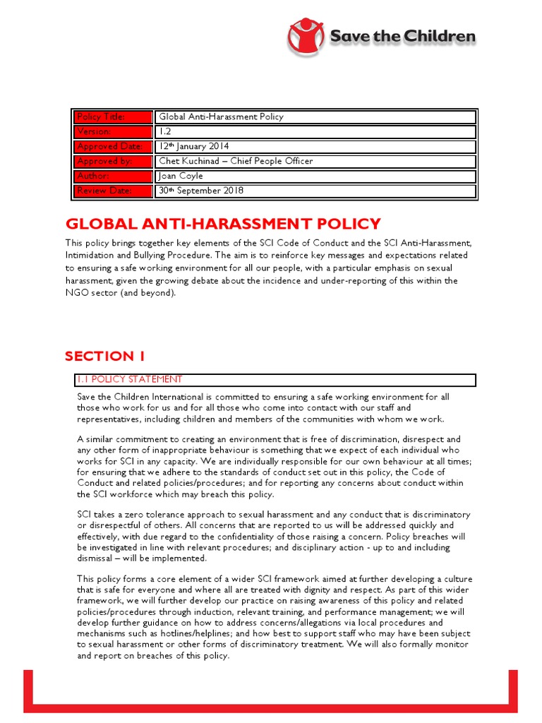 3.1 Global Anti-Harassment Policy | PDF | Sexual Harassment | Harassment