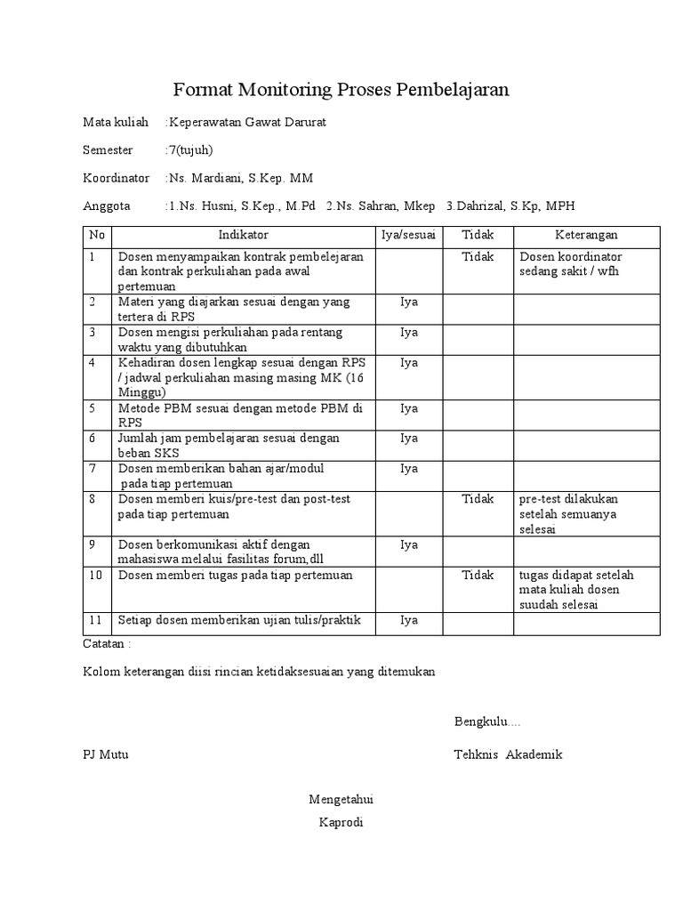 Format Monitoring Dan Evaluasi Proses Pembelajaran | PDF