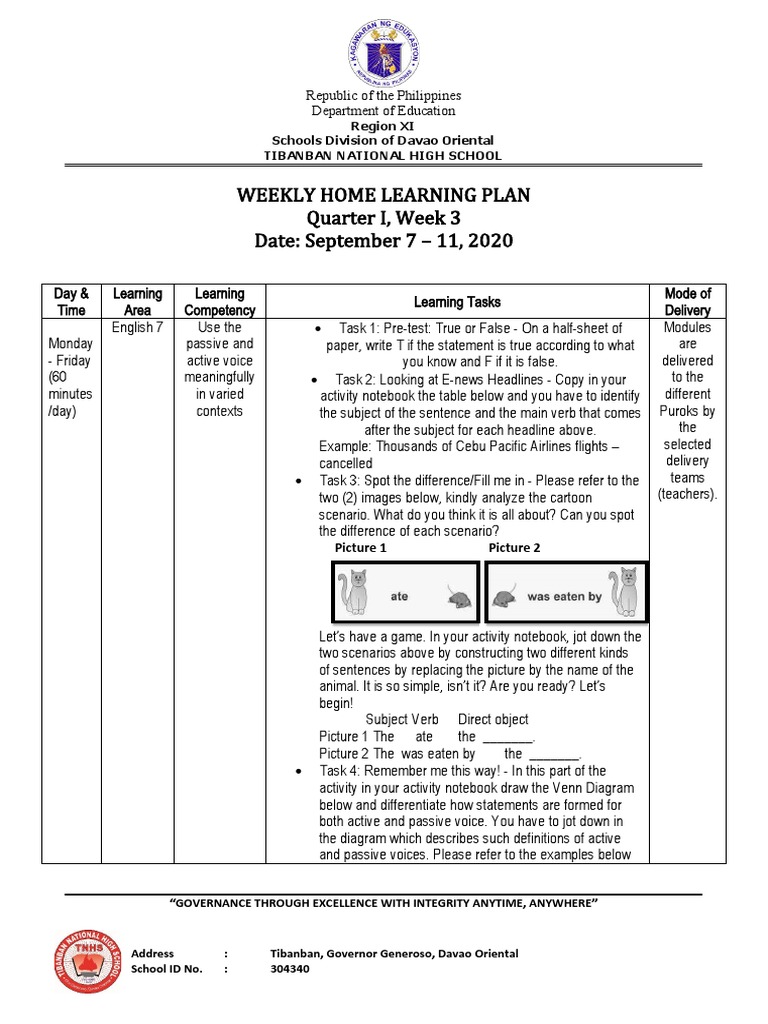 Weekly Home Learning Plan Q1W3 | PDF | Learning | Subject (Grammar)