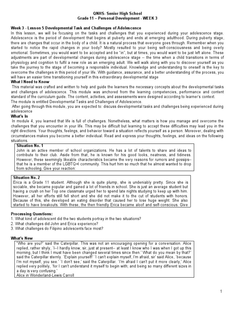 QNHS-Senior High School Grade 11 - Personal Development - WEEK 3 Week 3 ...