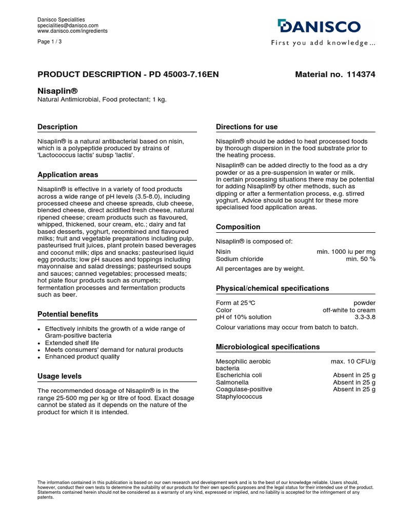 Product Description - PD 45003-7.16en Material No. 114374 Nisaplin ...