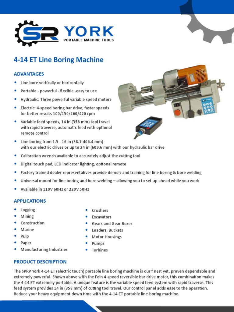 SPR York 4 14 Line Boring Spec Sheet | PDF | Electric Motor ...