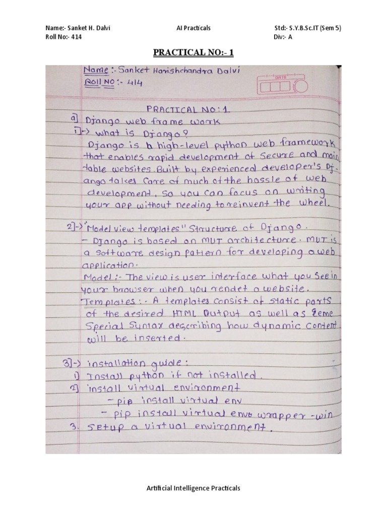 Practical No:-1: Name: - Sanket H. Dalvi AI Practicals STD: - S.Y.B.Sc - IT (Sem 5) Roll No ...