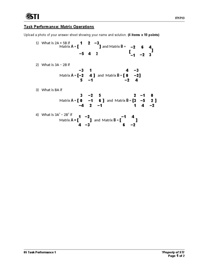 Matrix Operations Homework 6 | PDF