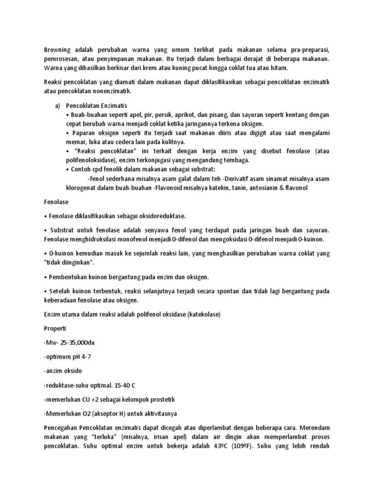 Pencoklatan Enzimatis dan Fenolase | PDF | Memasak, Makanan, & Anggur
