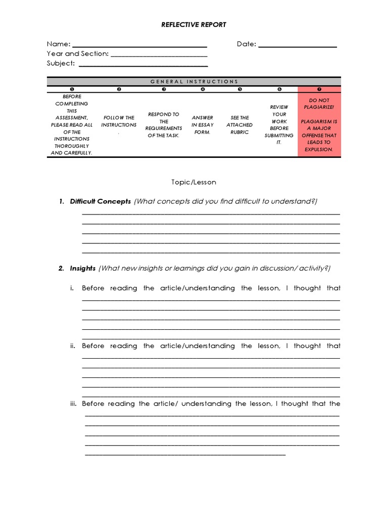 Reflective Report Template | PDF | Cognition | Learning