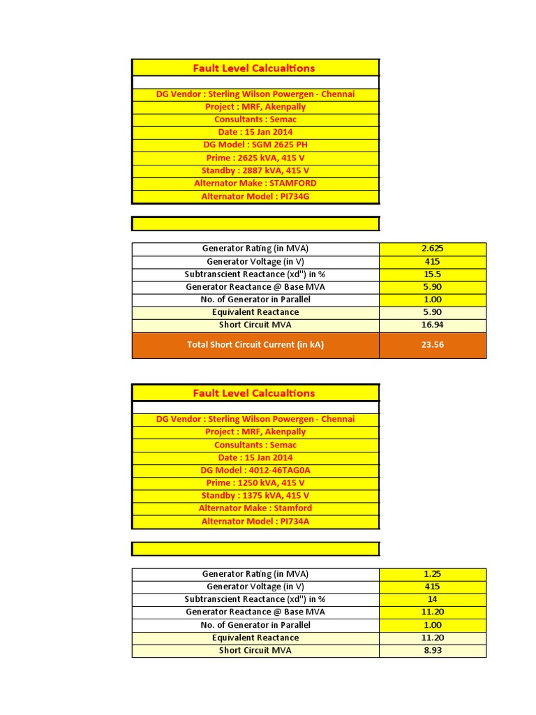 DG Set - Fault Levels Calculation | PDF | Computers | Technology ...