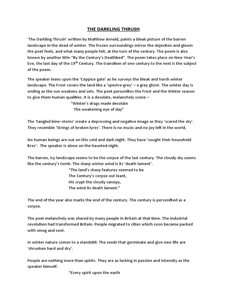 The Darkling Thrush Notes | PDF