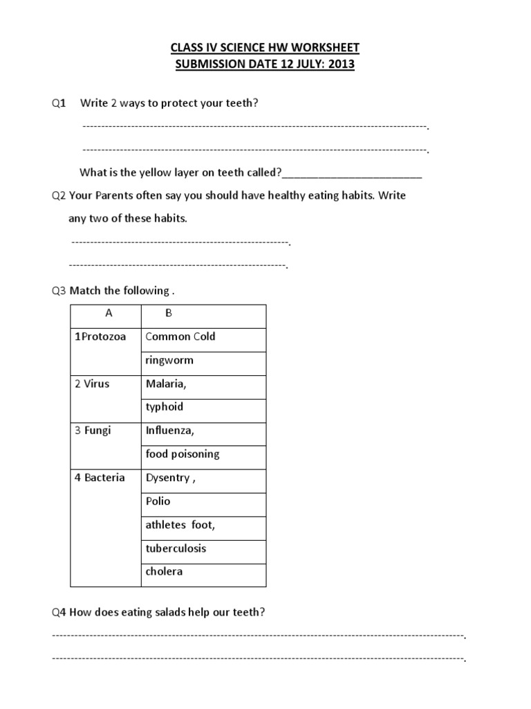 CBSE Class 4 Science Worksheet - Teeth | PDF | Business